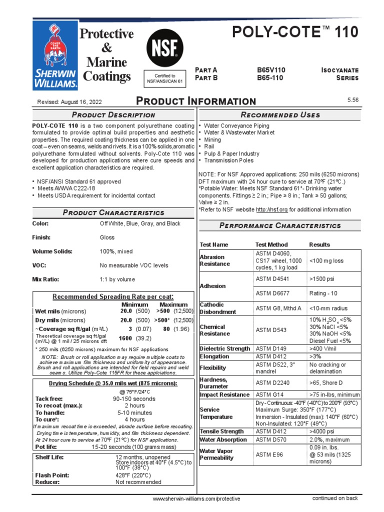 Poly-Cote 110 (Aug'22) | PDF | Water | Coating