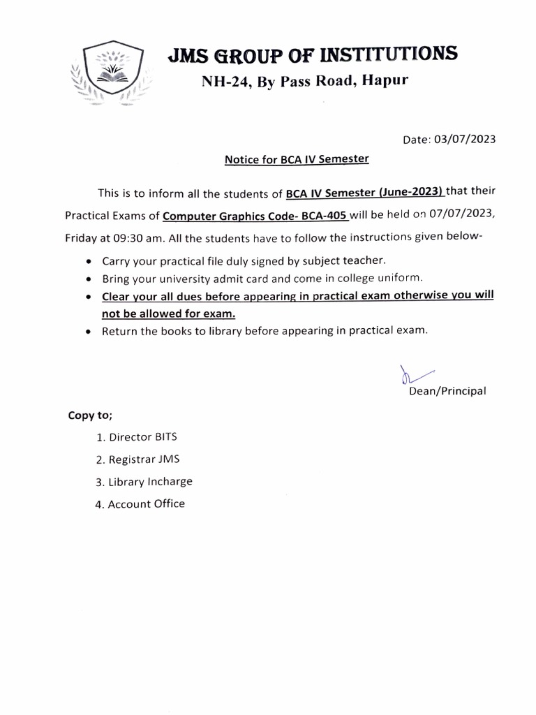 BCA IV Semester Practical Exam Notice | PDF | Career & Growth ...