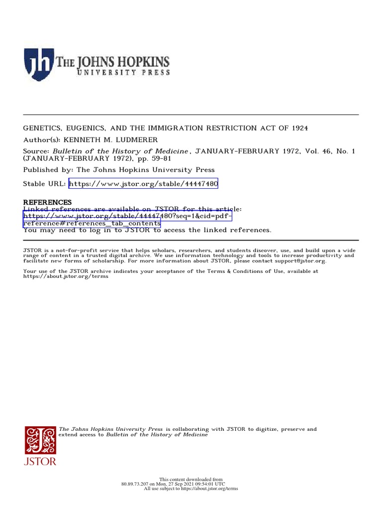 Eugenics and Immigration Act of 1924 | PDF