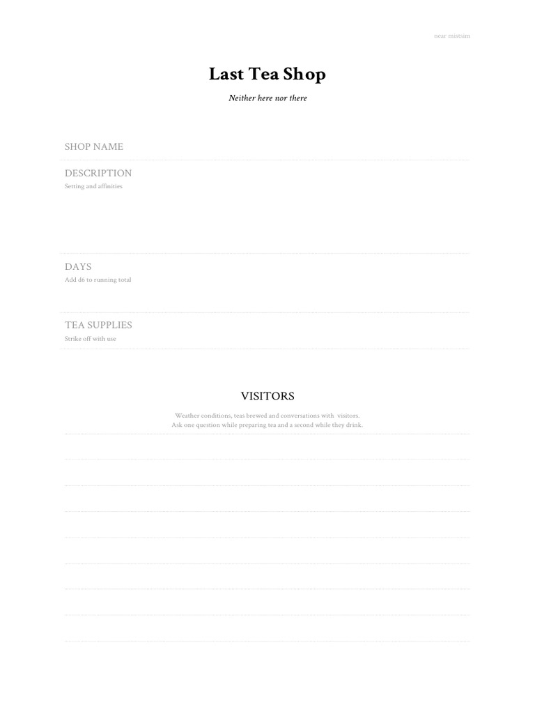 Last Tea Shop Character Sheet | PDF