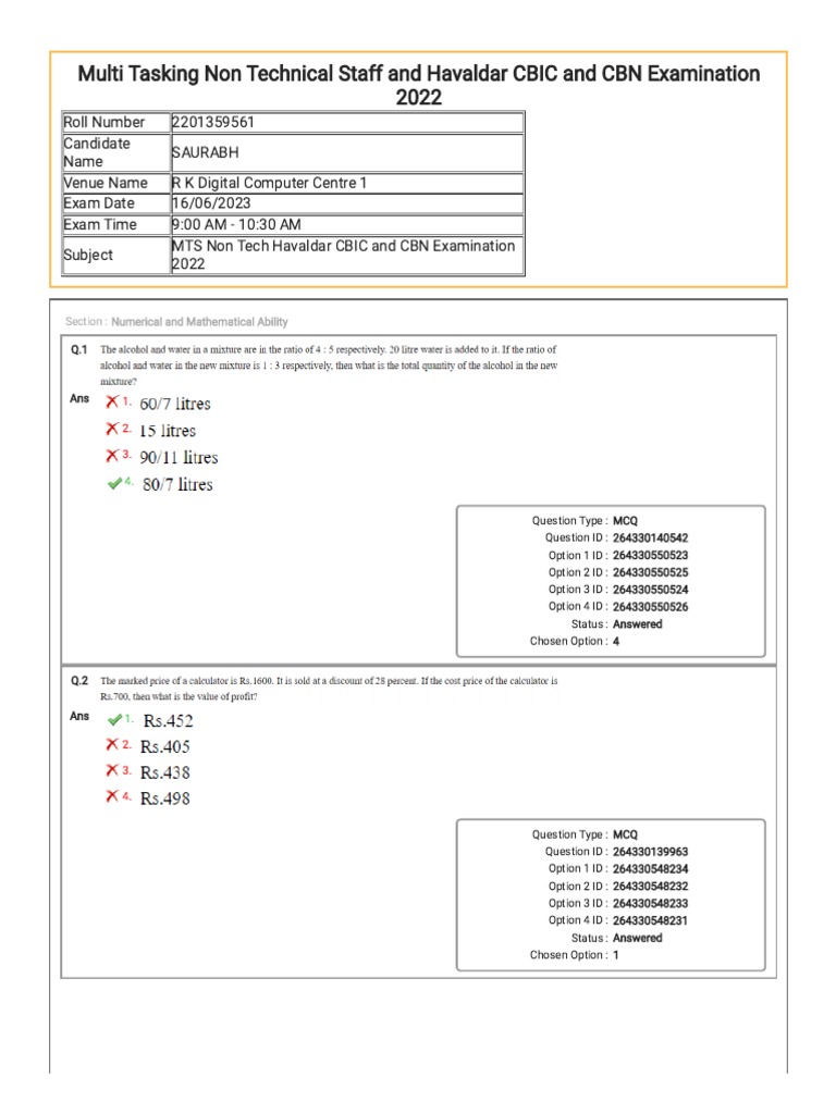 Mts Answer Key | PDF | Multiple Choice | Question