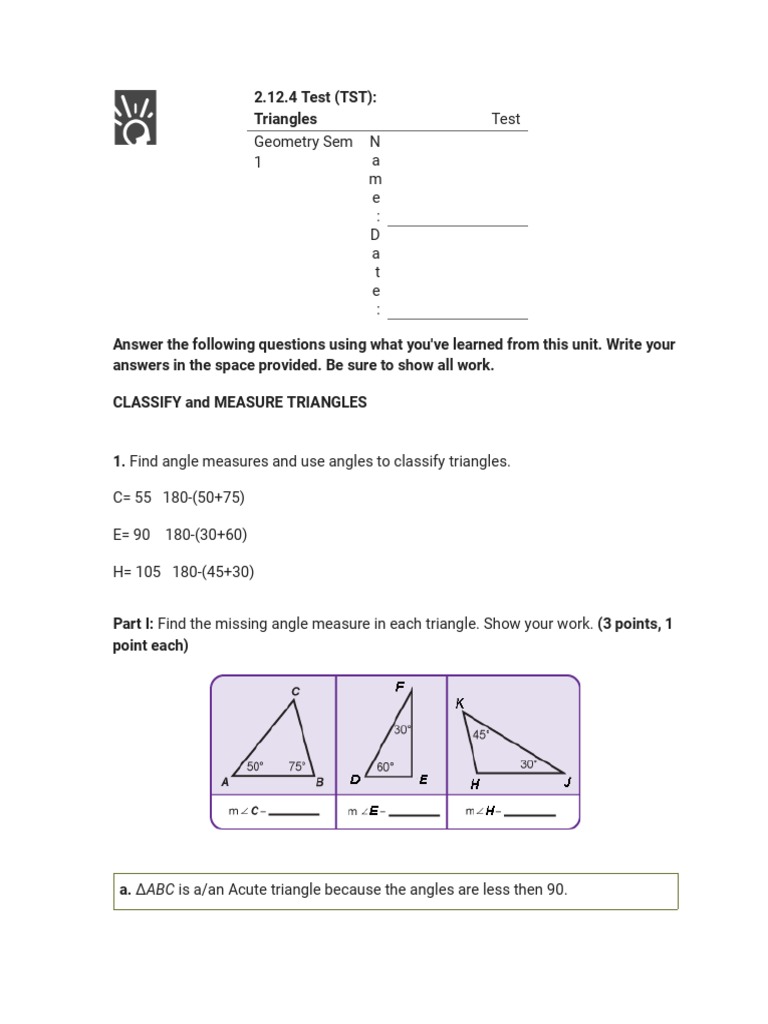 2.12.4 Test (TST) - Triangles (Test) | PDF | Triangle | Elementary ...