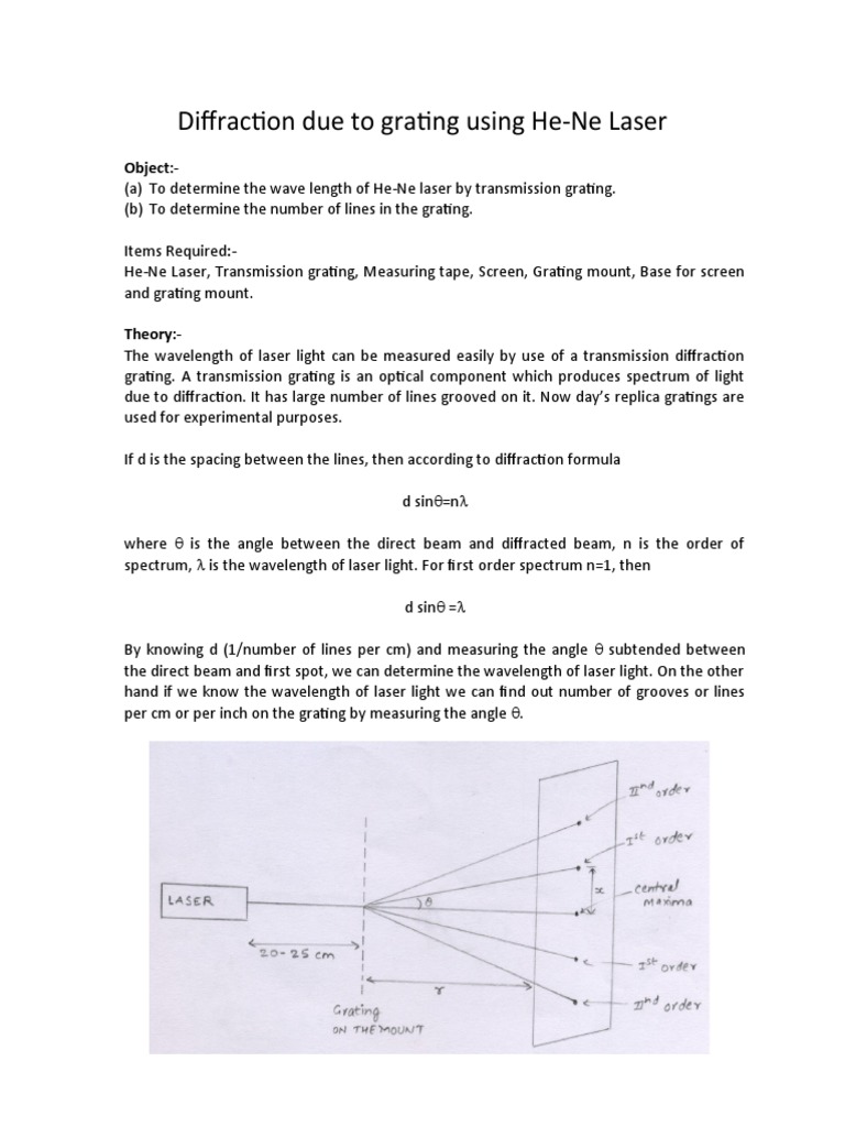 Diffraction due to grating using He | PDF | Diffraction | Wavelength
