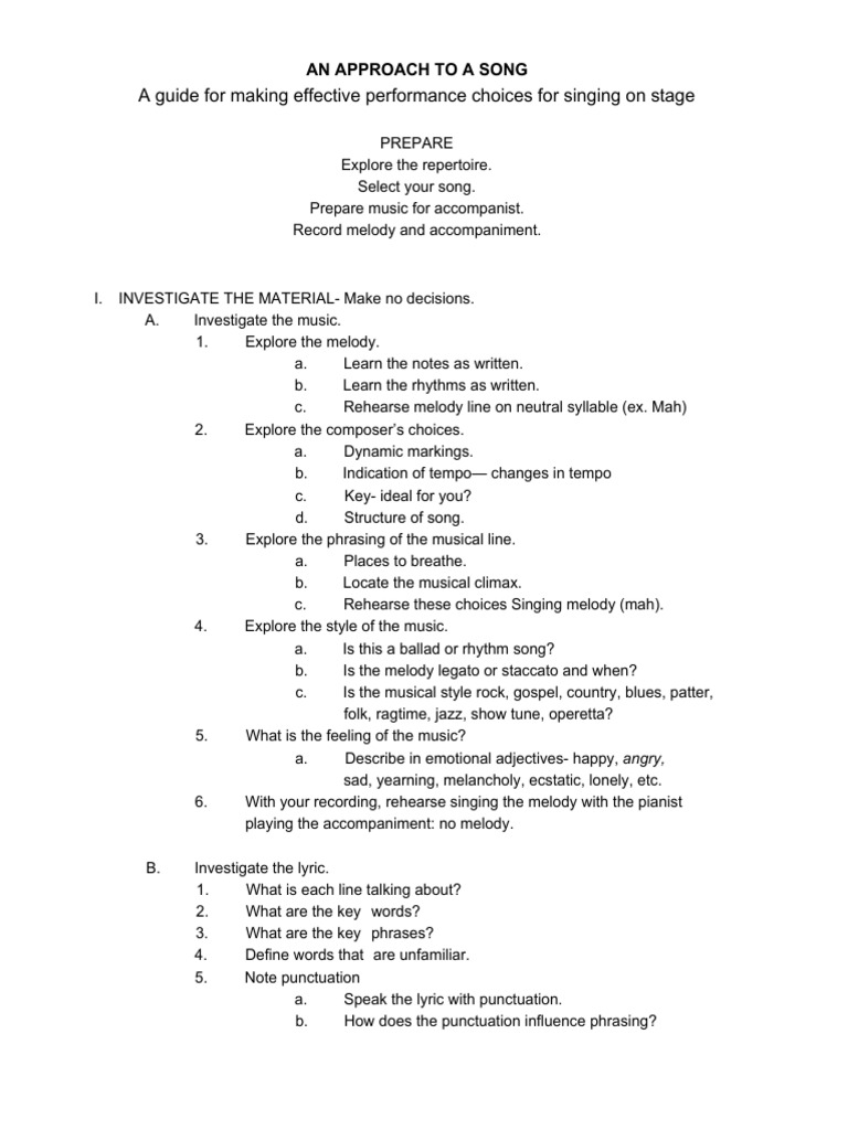 Approach To A Song, Song Chart Example, Action Verb List (1) - OCR-2-1 ...