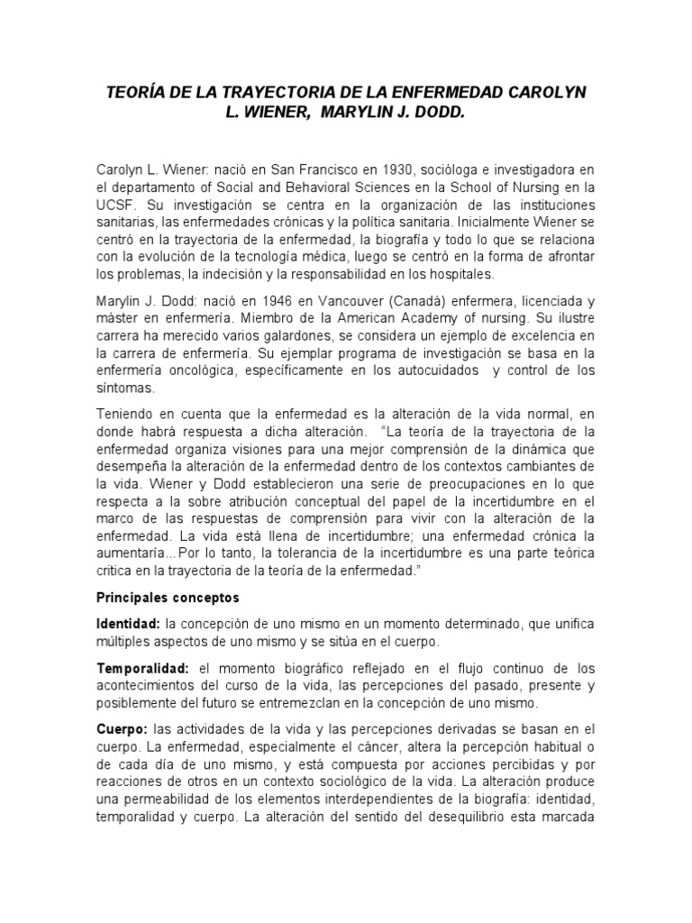 Teoría de La Trayectoria de La Enfermedad Carolyn L | PDF | Enfermería | Medicina CLINICA