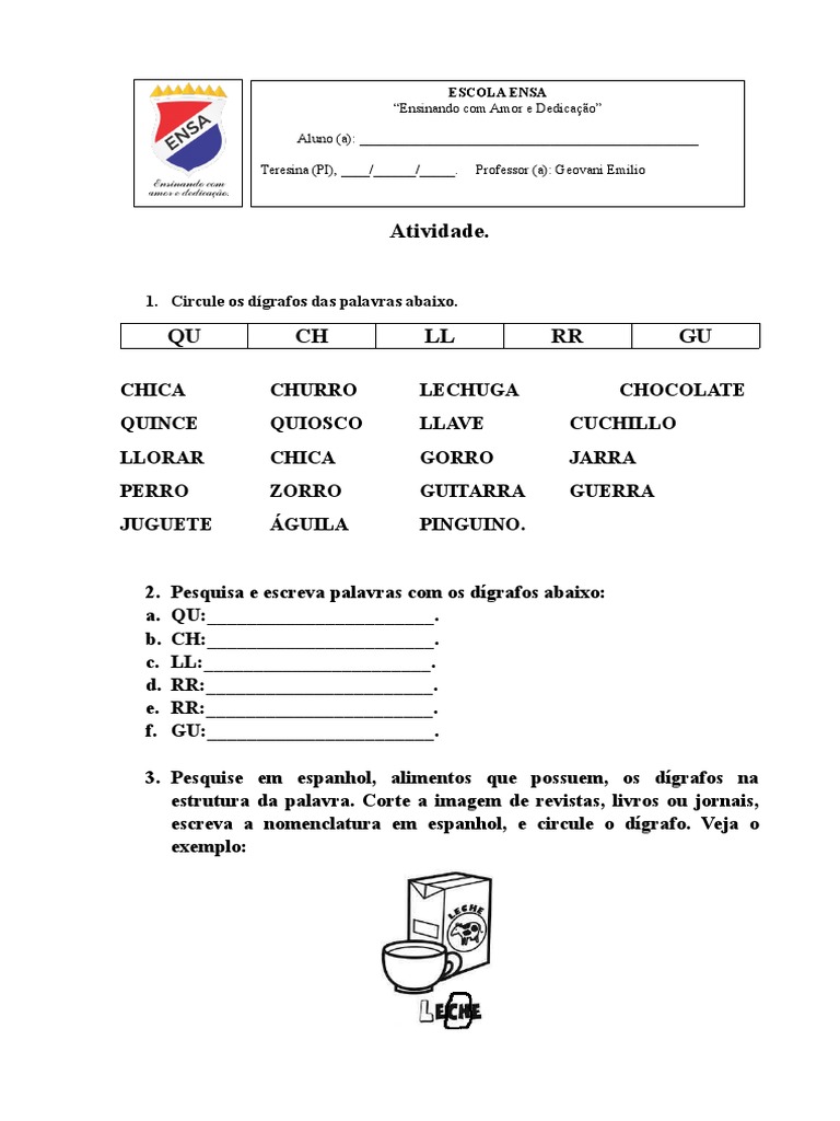 Atividade Digrafo 3 Ano, 21,06 | PDF