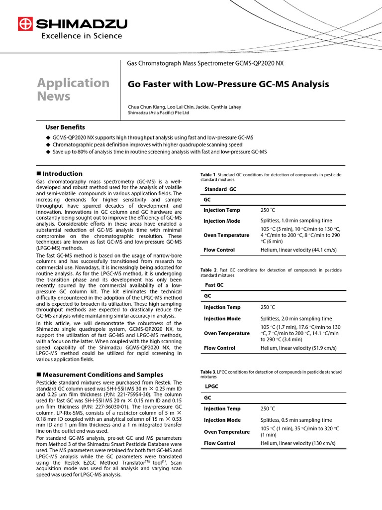 Go Faster With Low-Pressure GC-MS Analysis | PDF | Gas Chromatography ...