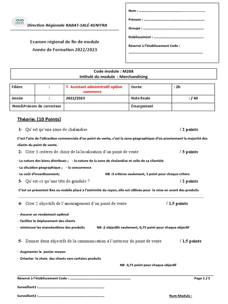 Corrigé - EFM Régional AAOC M208 Validée | PDF