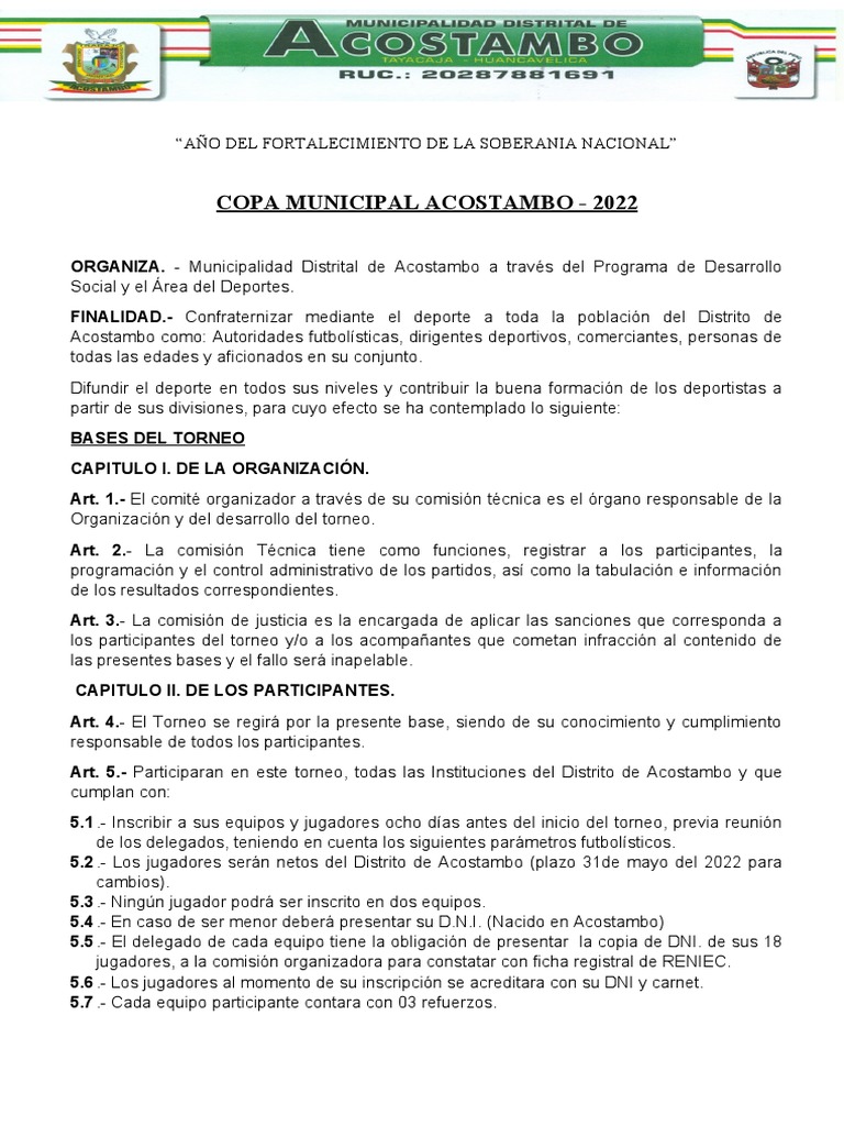 Torneo Municipal de Fútbol Acostambo 2022 | PDF