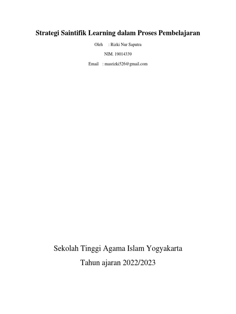 Rizki Nur Saputra - 19014339 - PAI 7A - Saintifik Learbing | PDF ...