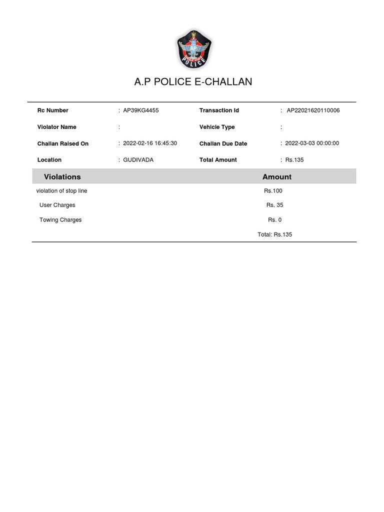 A.P. Police E-Challan Details | PDF