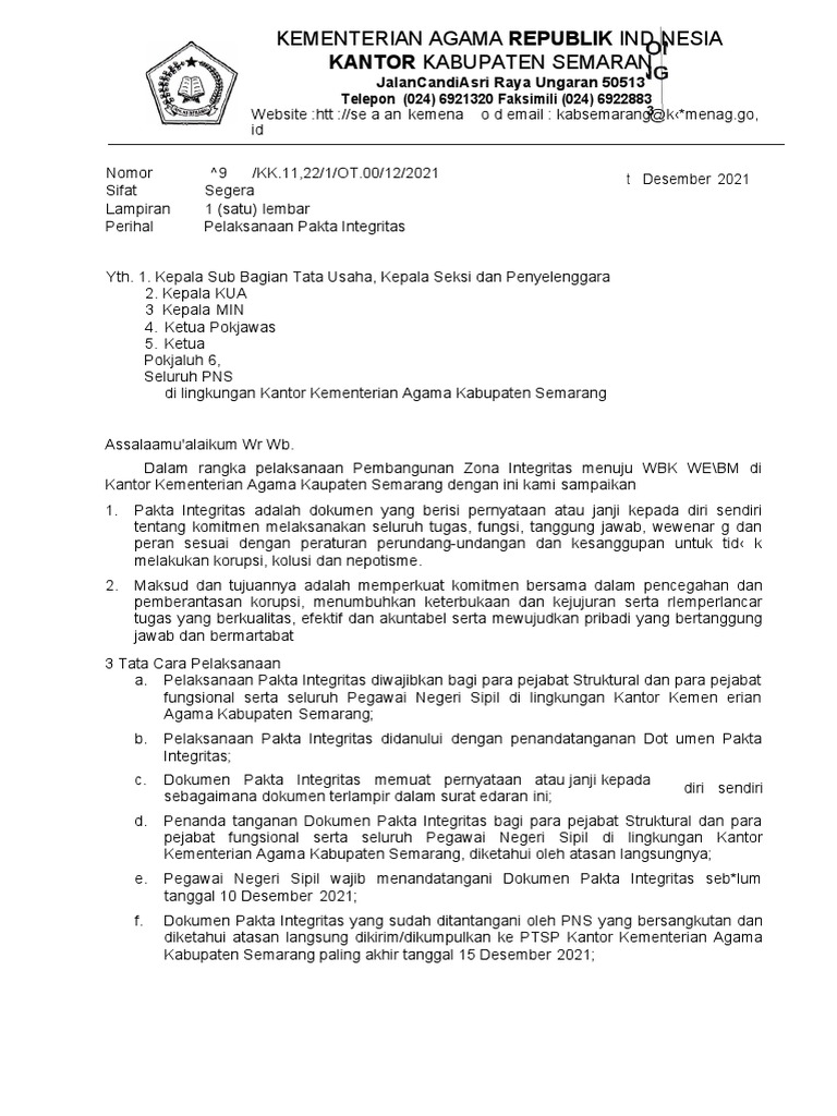 Surat Pakta Integritas | PDF