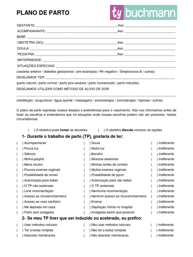Modelo de Plano de Parto | PDF | Parto | Desenvolvimento humano