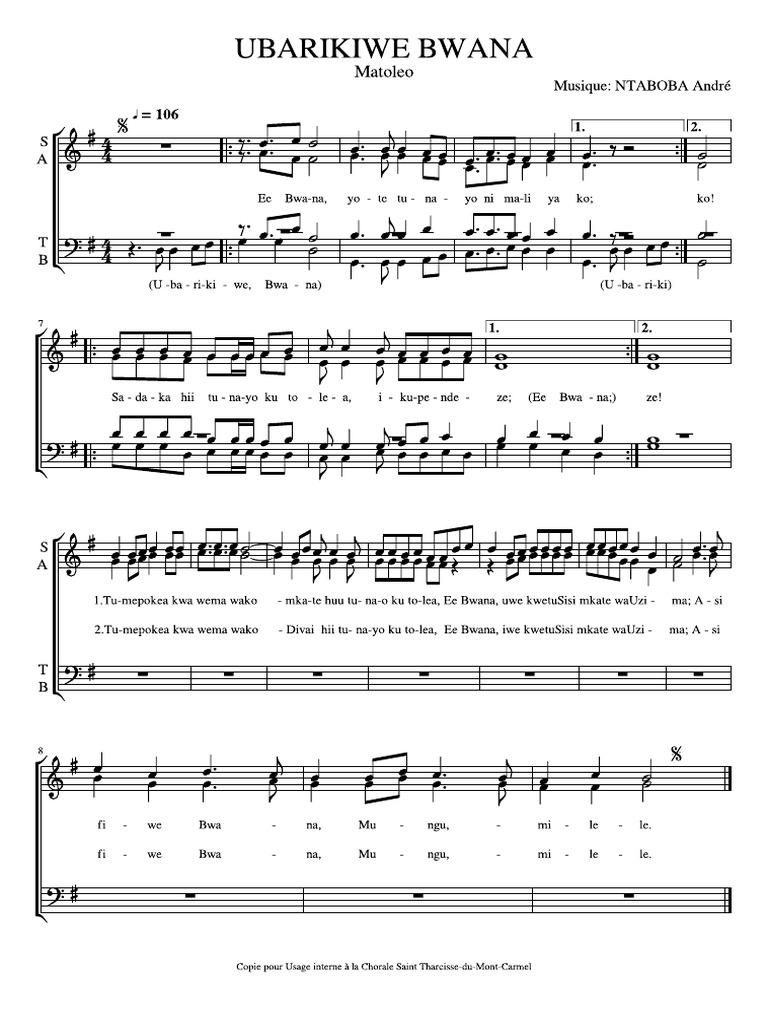 Ubarikiwe Bwana | PDF