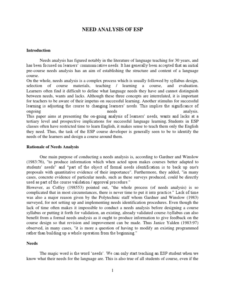 Need Analysis of Esp | PDF | English Language | Survey Methodology