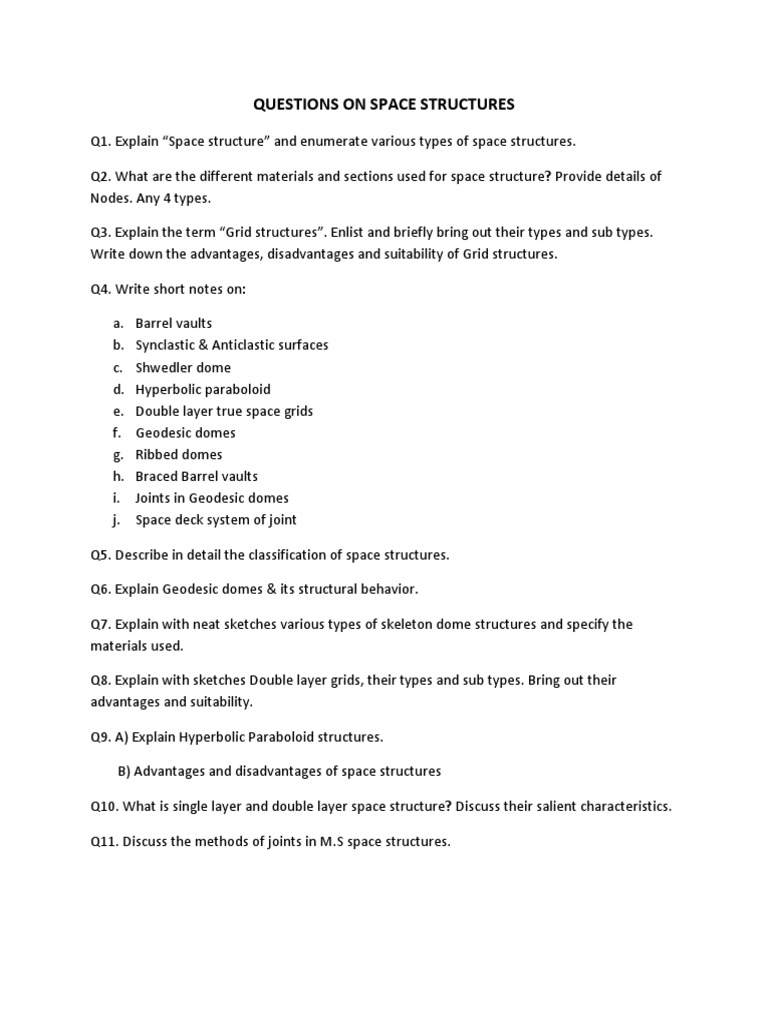 Questions On Space Structures | PDF