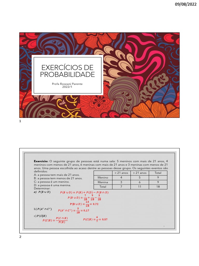Exercícios de Probabilidade | PDF | Probabilidade