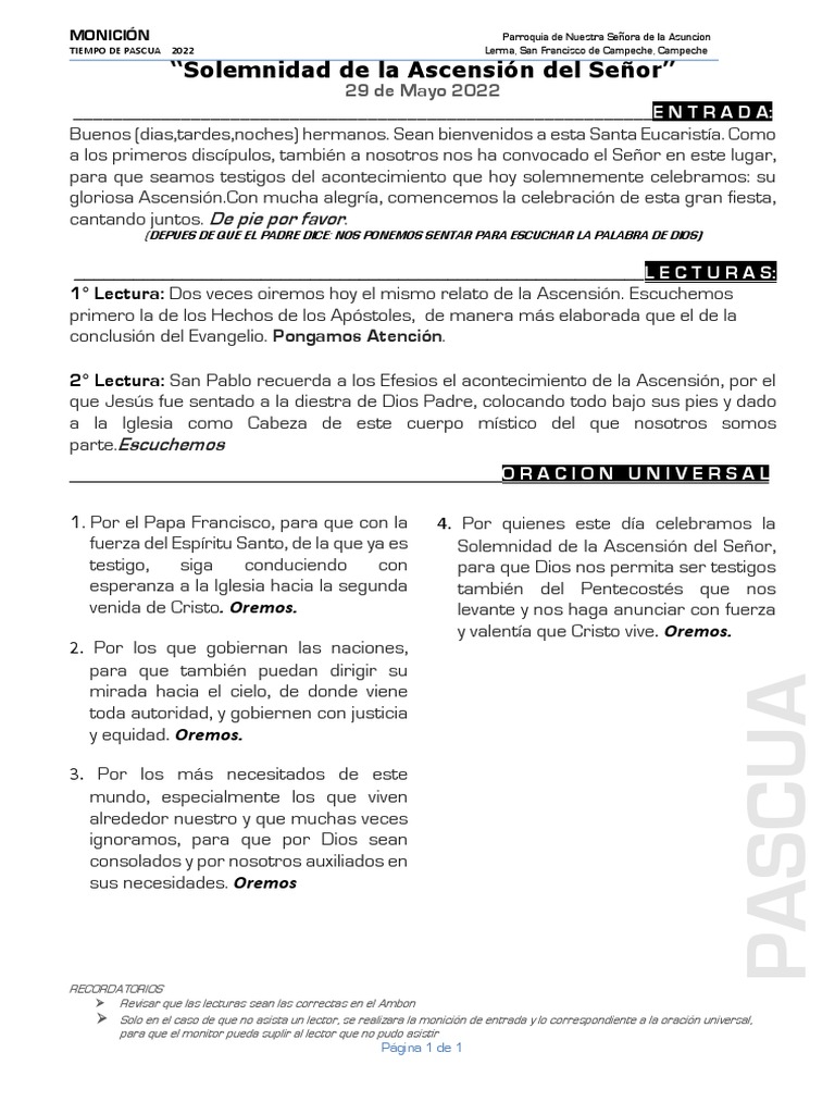 Solemnidad De La Ascensión Del Señor Pdf Ascension De Jesus Misa