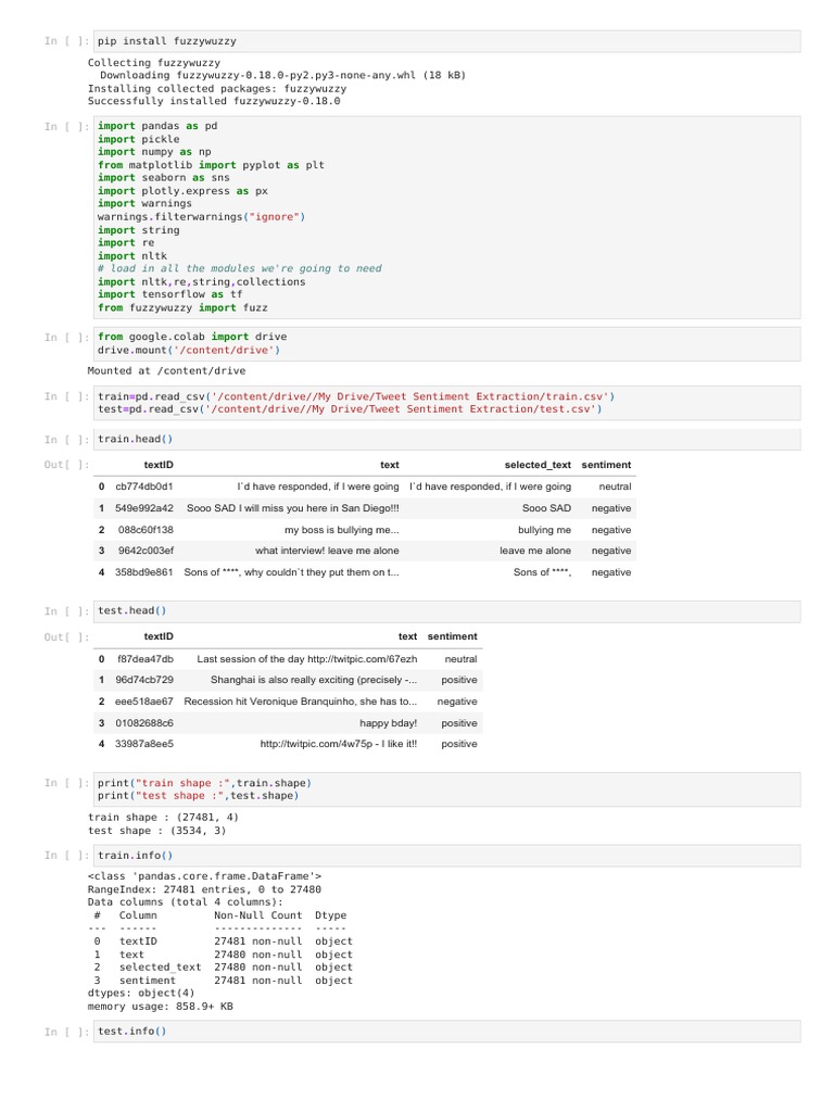 Tweet Sentiment Extraction Data Preprocessing Pdf Notation Written Communication
