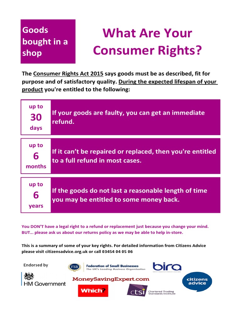 Consumer Rights for Shop Purchases | PDF
