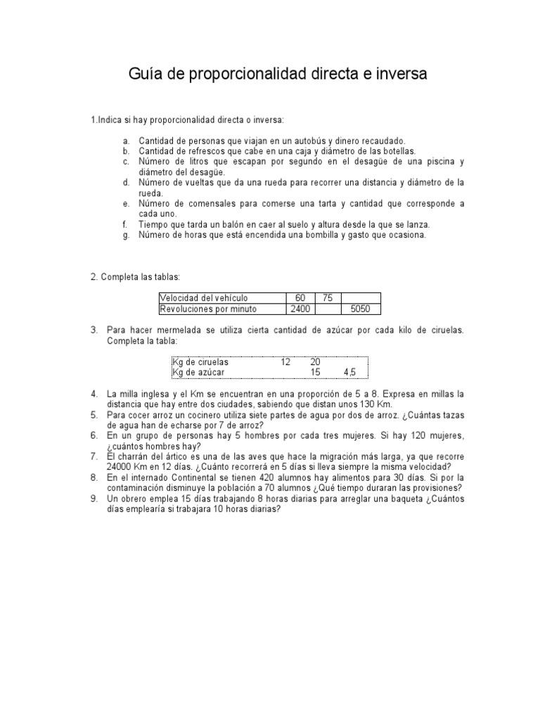 Guía de Proporcionalidad Directa e Inversa | PDF