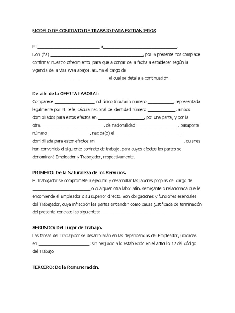 modelo-de-contrato-de-trabajo-para-extranjeros | PDF