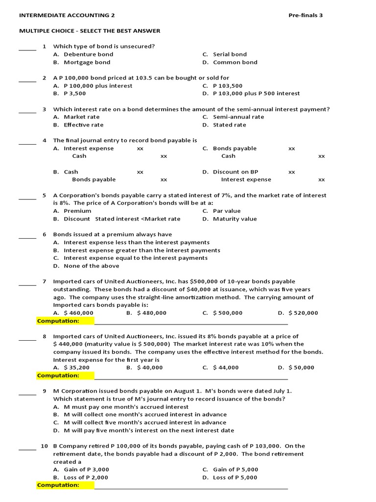 IA2 Pre Finals 3 | PDF | Bonds (Finance) | Interest