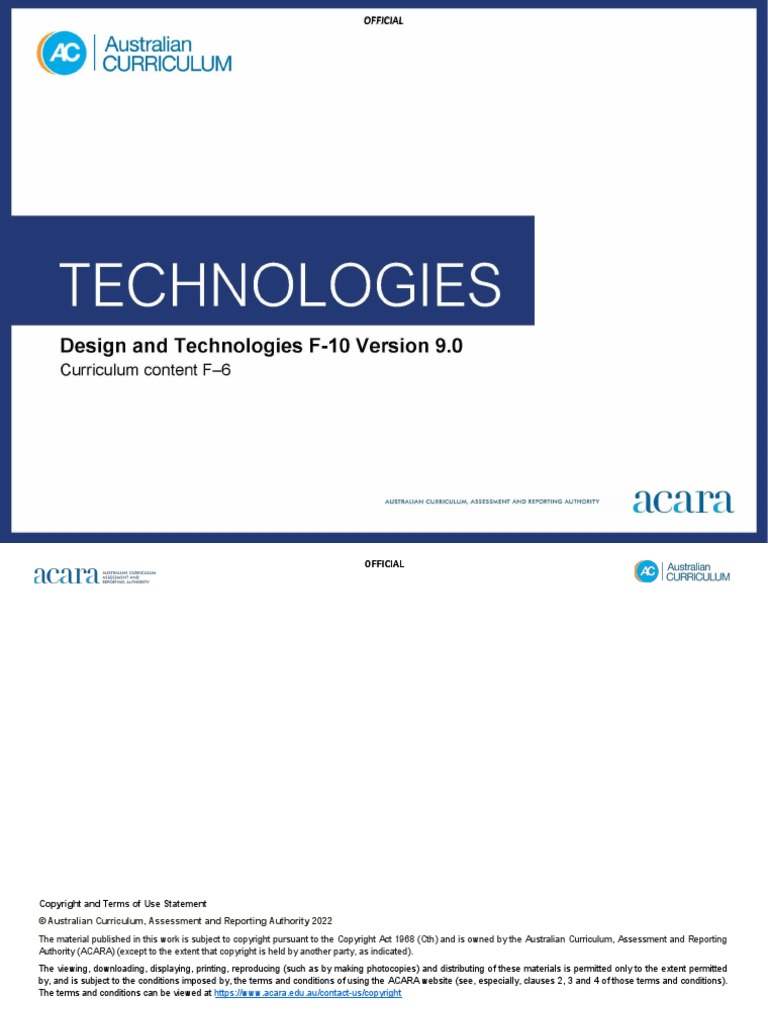 Technologies Design and Technologies Curriculum Content F 6 v9 | PDF ...