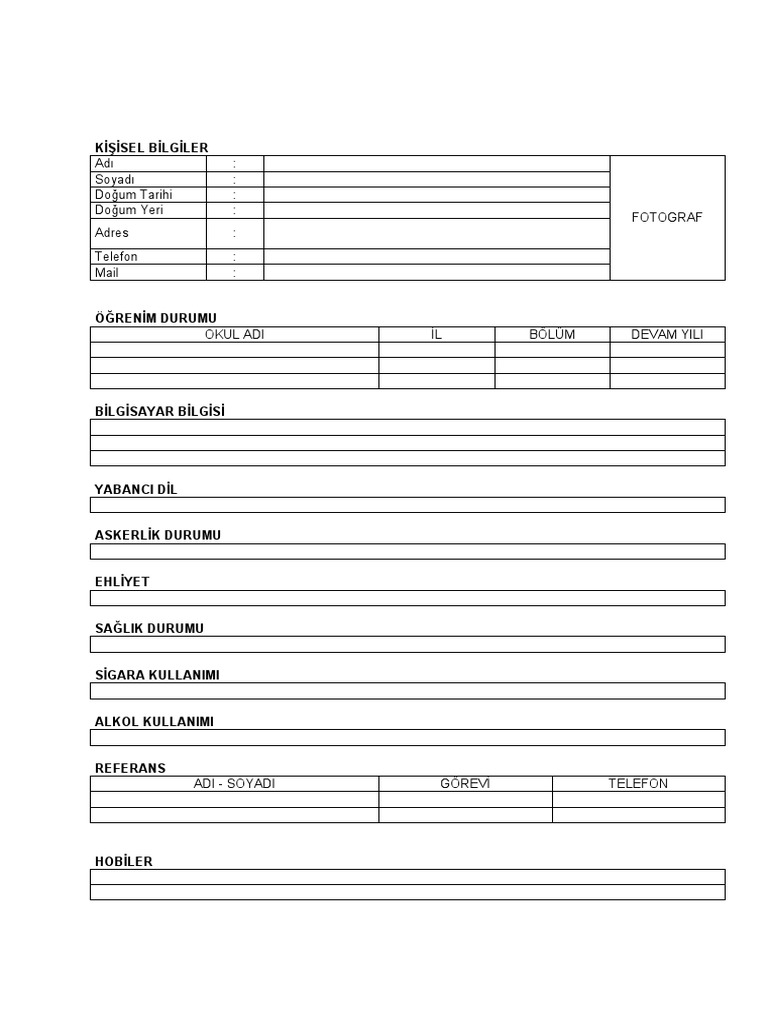 Bos CV Ornekleri Formu Bos CV Taslagi Indir Word Dosyasi Ozgecmis ...