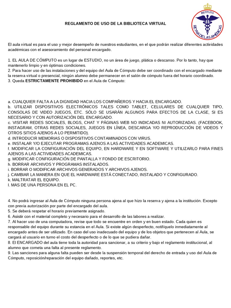 Reglamento De Uso De La Biblioteca Virtual Pdf Hardware De La
