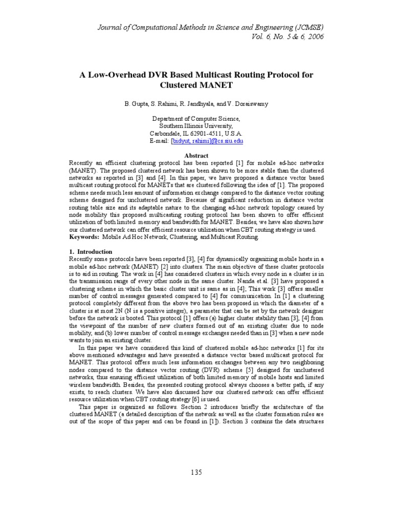 A Low-Overhead DVR Based Multicast Routing Protocol For Clustered MANET ...