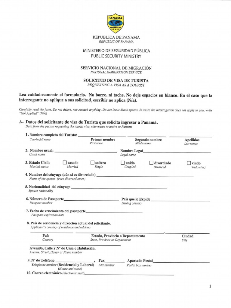 Panama Visa Application Form | PDF