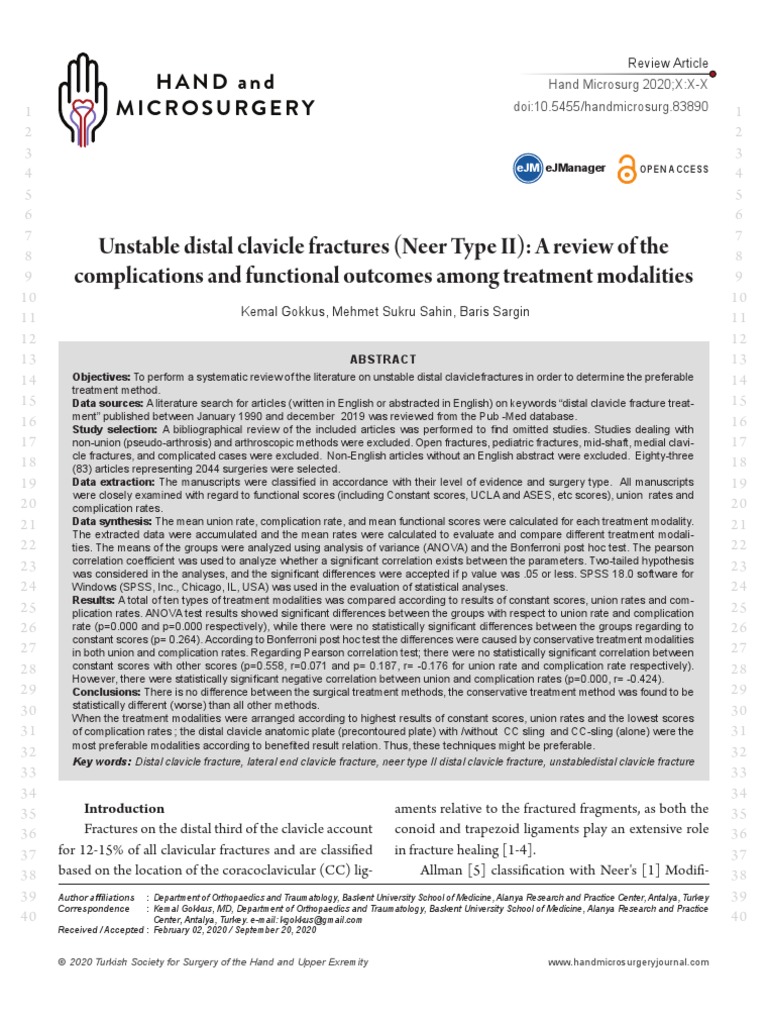 Unstable Distal Clavicle Fractures (Neer Type II) | PDF | Statistics ...