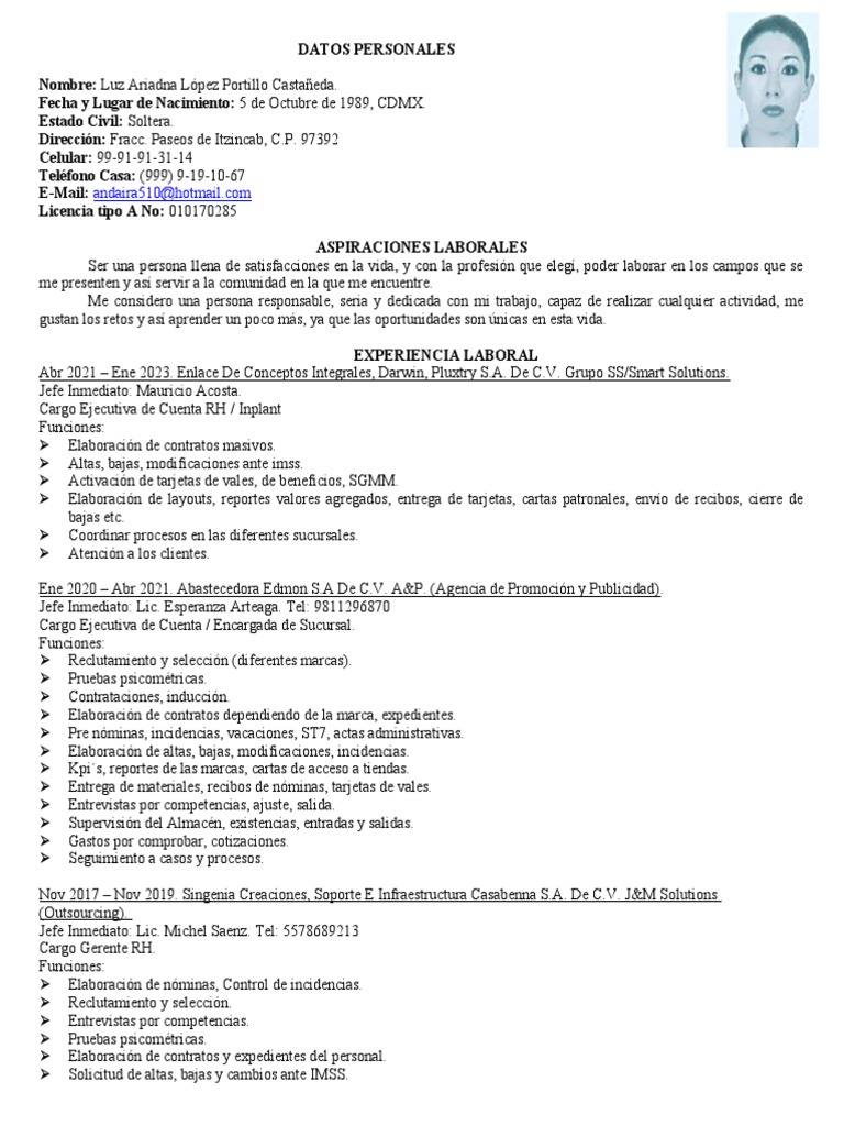 CV Luz Ariadna López Portillo Castañeda 2023 Ok | Descargar gratis PDF | Gestión de recursos ...