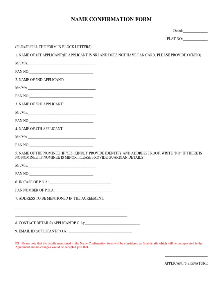Name Confirmation Form Instructions | PDF