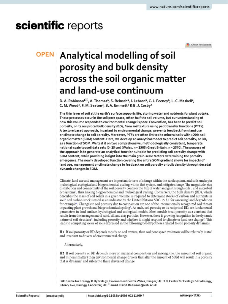 Analytical Modelling Of Soil Porosity And Bulk Density Across The Soil
