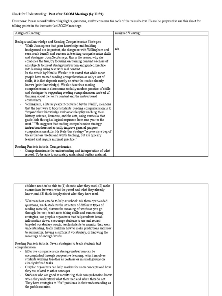 Check For Understanding 1 | PDF | Reading Comprehension | Pedagogy