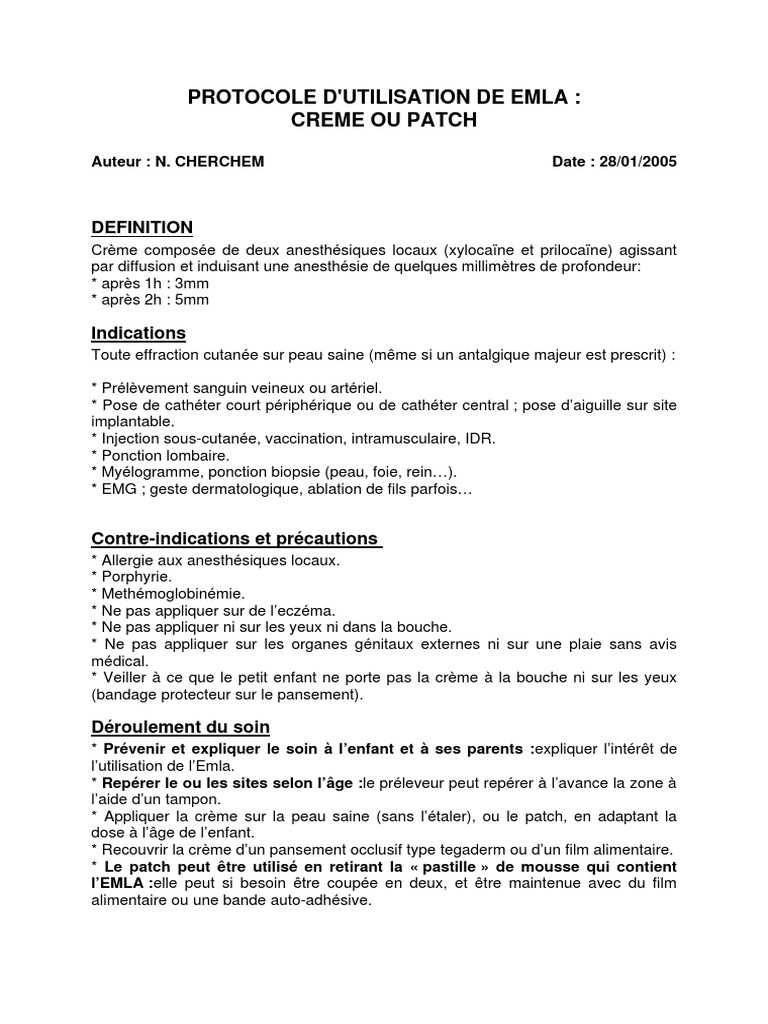 Utilisation du patch EMLA en pédiatrie | PDF | Bien-être