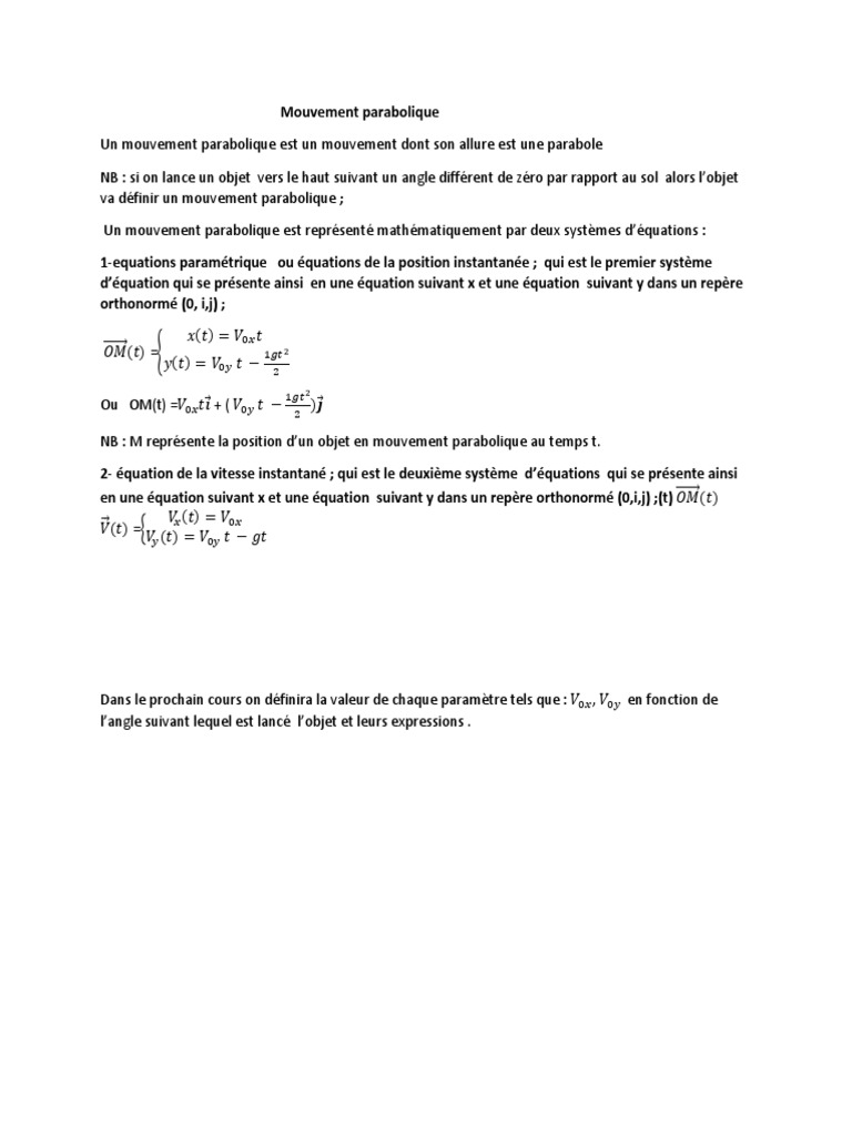 Équations du mouvement parabolique | PDF