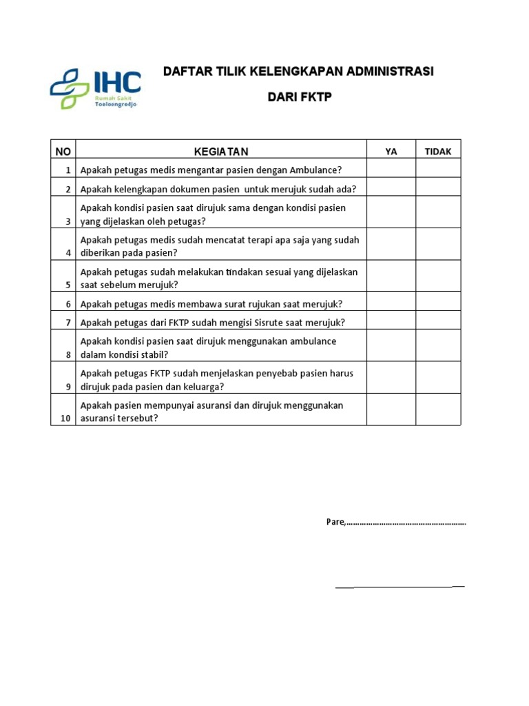 Checklist Administrasi FKTP | PDF | Sains & Matematika