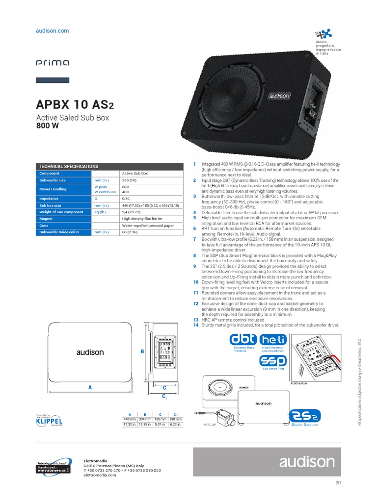 AUDISON Prima APBX AS2 | PDF | Audio Electronics | Sound