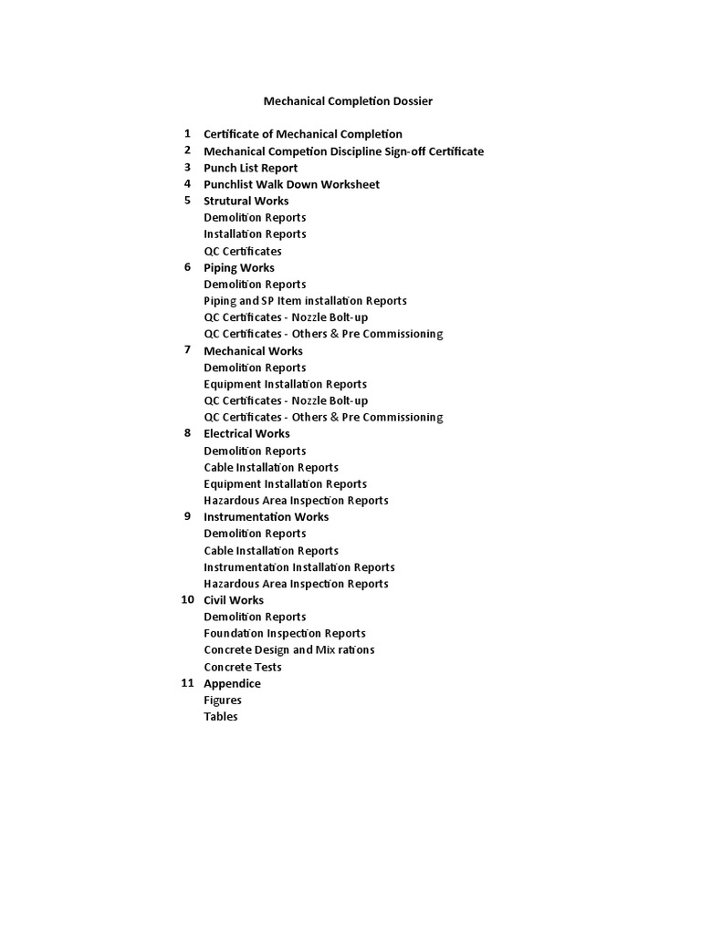 Mech Completion Dossier | PDF