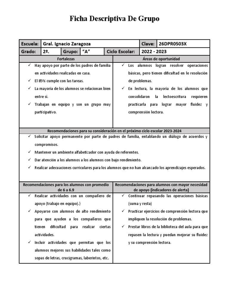 Ficha Descriptiva de Grupo | PDF | Comprensión lectora | Ciencia cognitiva