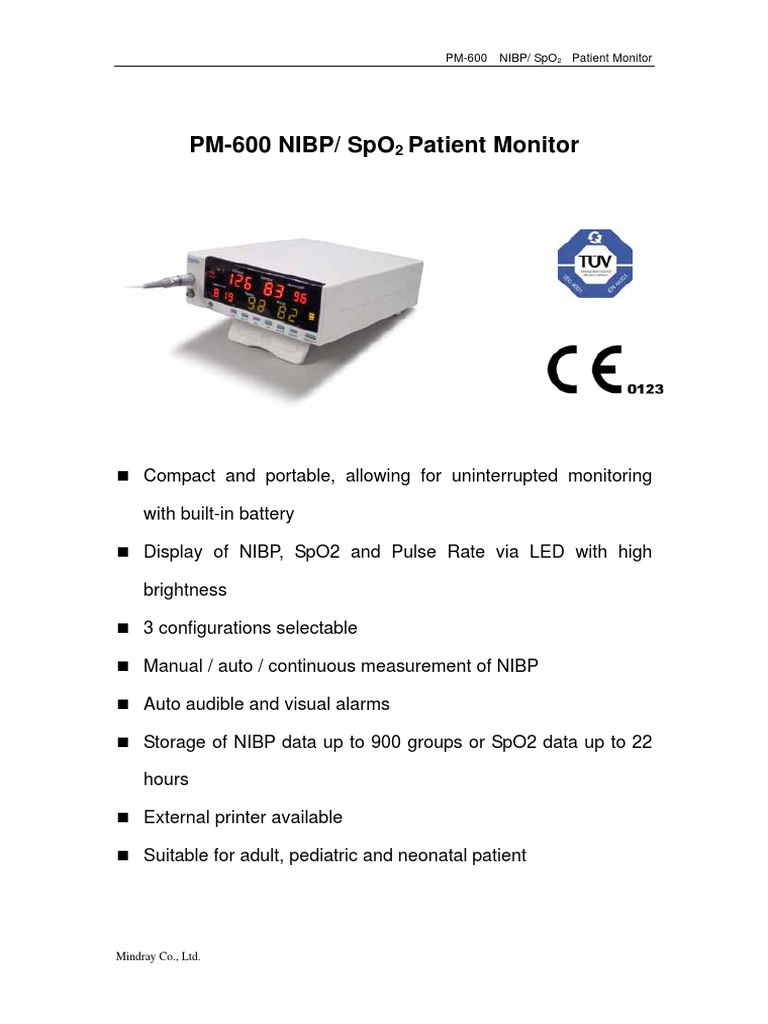 M. Pulsoximetro Mindray PM 600-Ingles | PDF | Blood Pressure ...