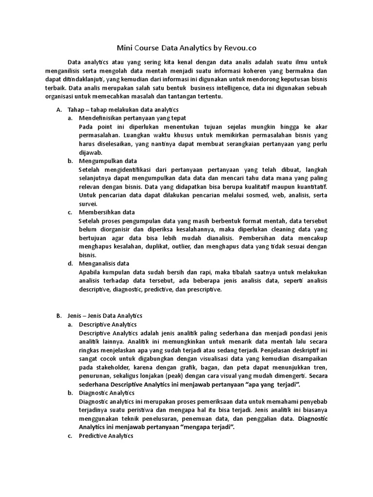 Mini Course Data Analytics by Revou | PDF