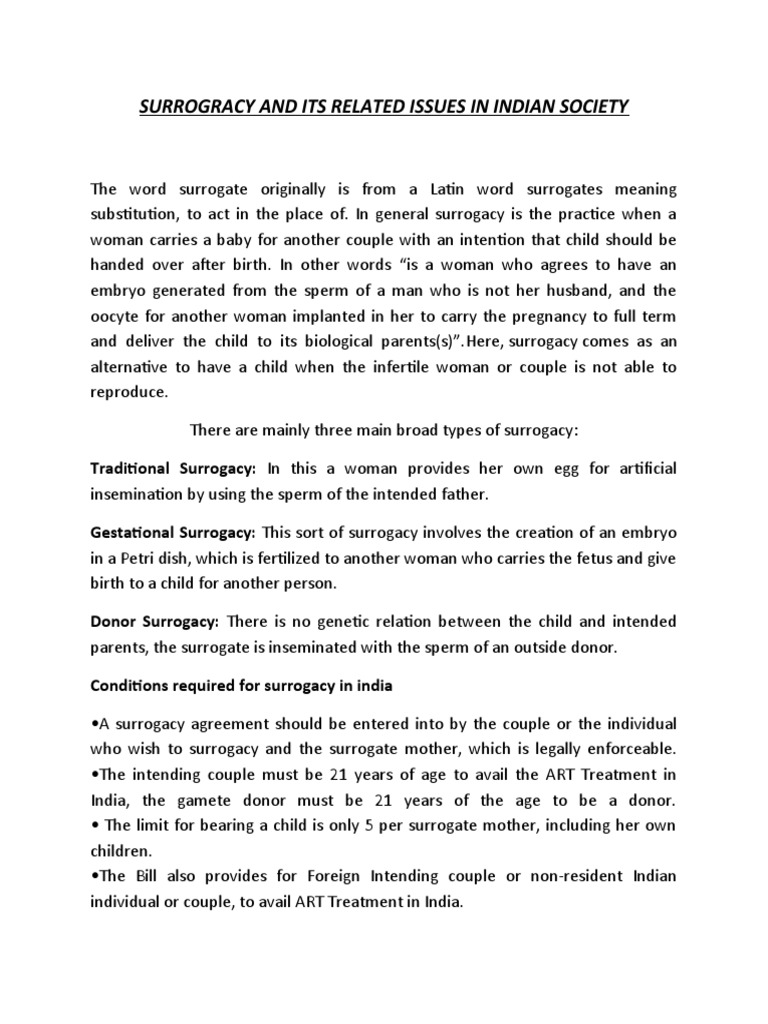 Surrogacy Issues in Indian Society | PDF | Surrogacy | Human Reproduction