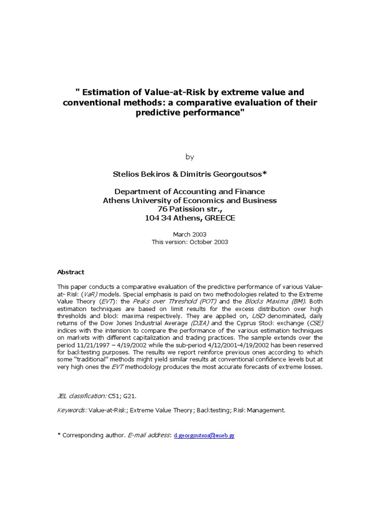 Estimation of Value at Risk by Extreme V | PDF | Value At Risk ... Estimation of Value at Risk by Extreme V | PDF | Value At Risk ...