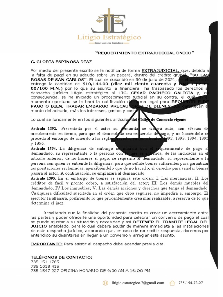 Requerimiento Extrajudicial Único | PDF | Justicia | Crimen y violencia
