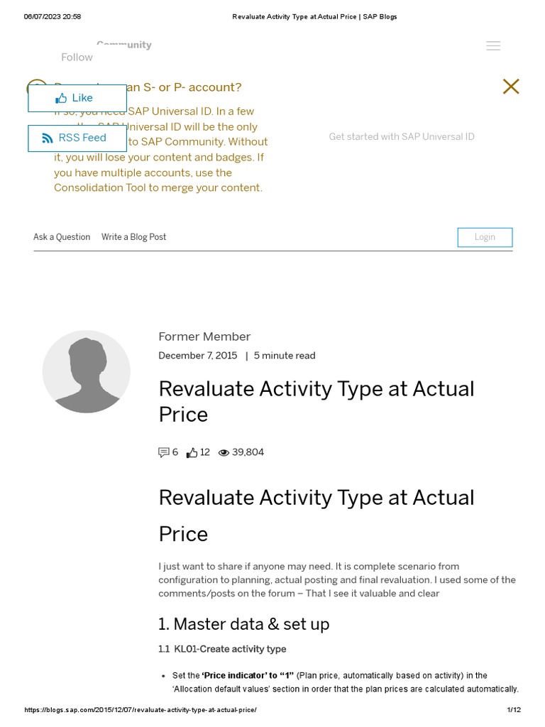 Revaluate Activity Type at Actual Price - SAP Blogs | PDF | Cost | Prices