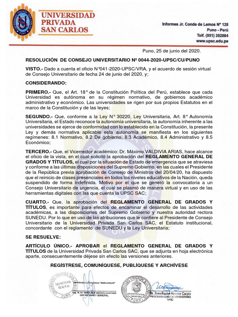 Reglamento de Grados y Títulos Versión 4.0 | Descargar gratis PDF | Titulo academico | Regulación